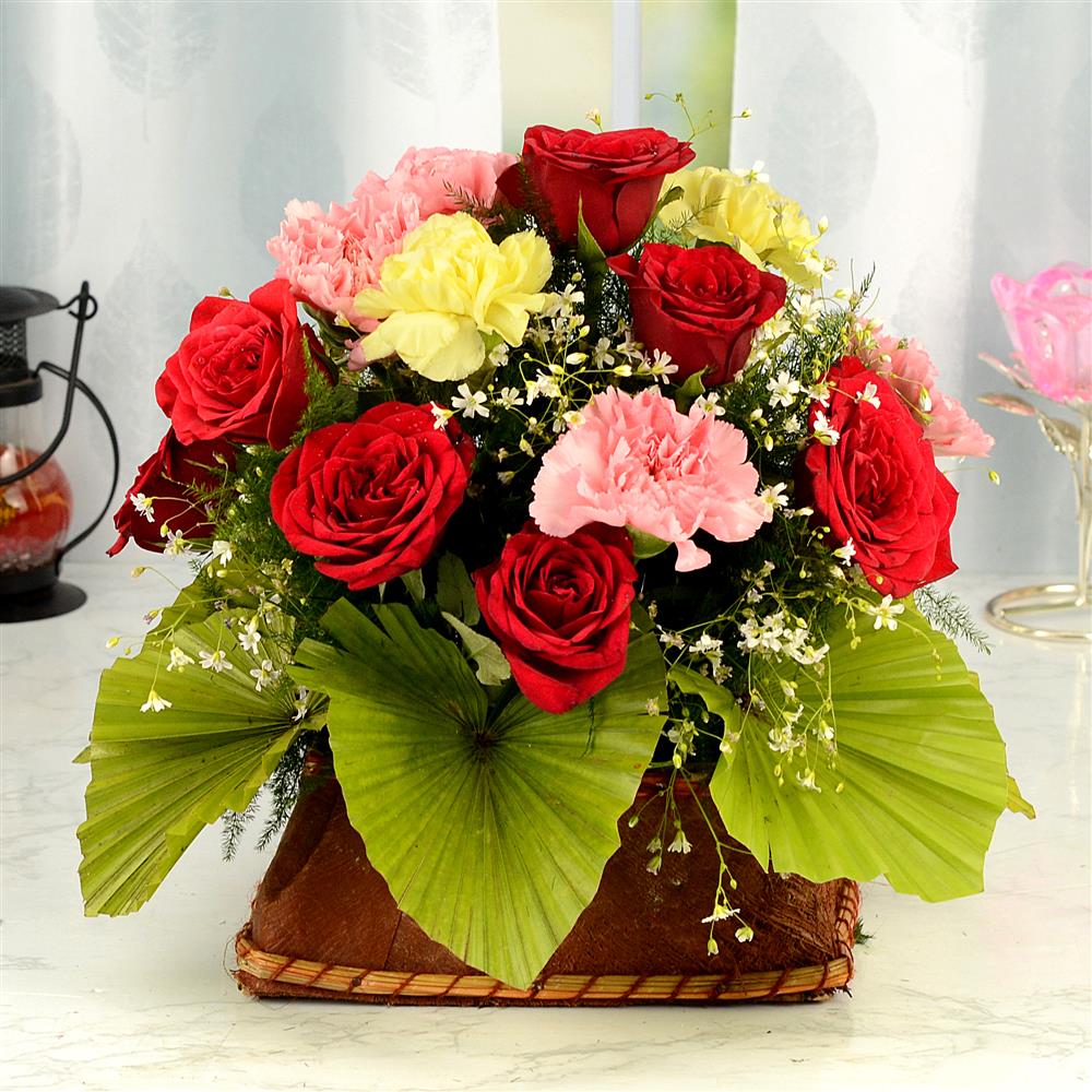 Basket with lovely flowers, Basket of Assorted Flowers