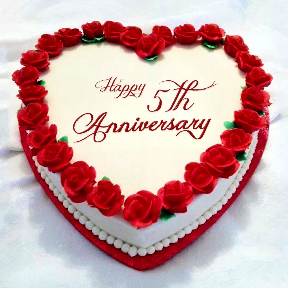 5th Anniversary Heart Shape Strawberry Cake