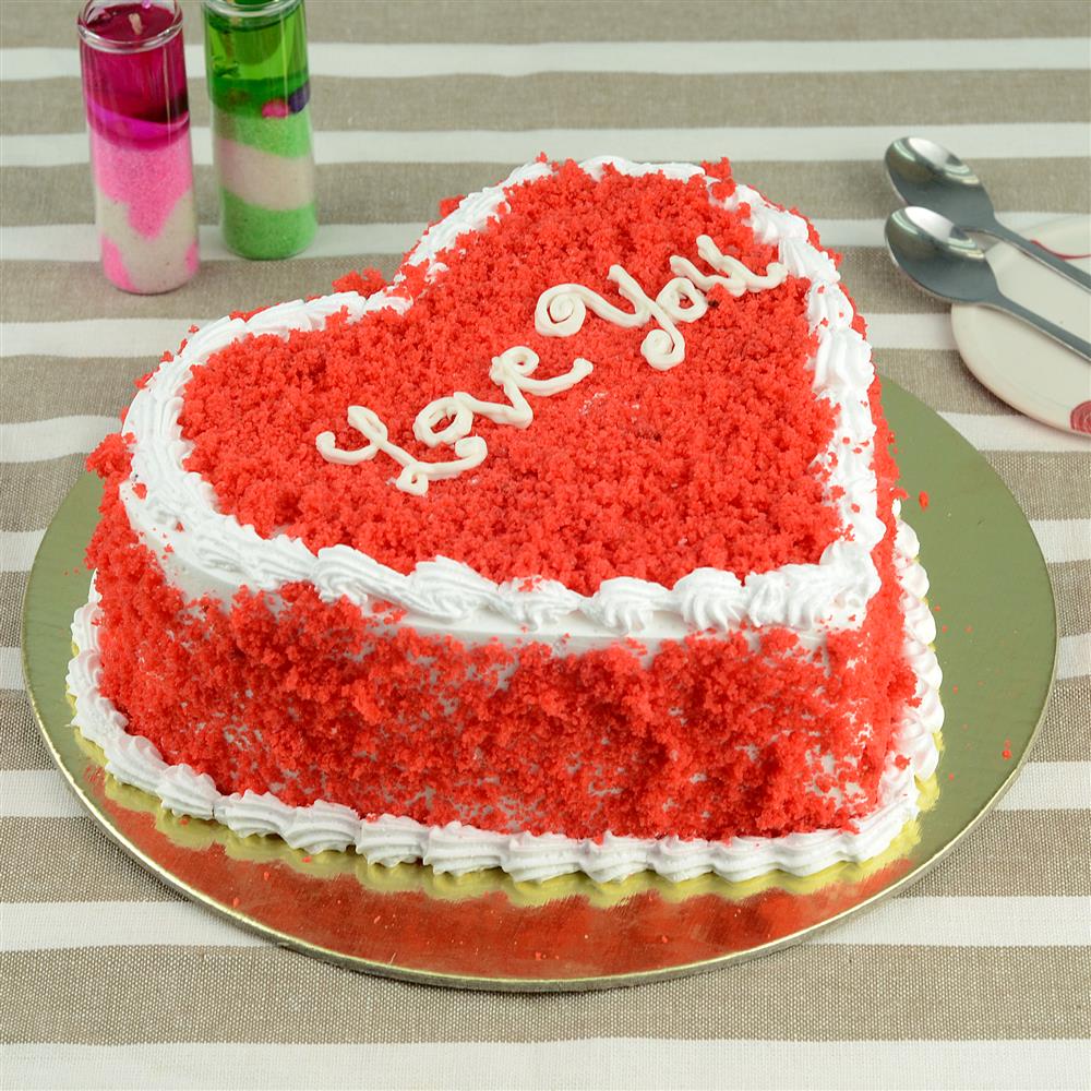 Love You Red Velvet Cake - 1 Kg. (Heart) | Valentine Cake